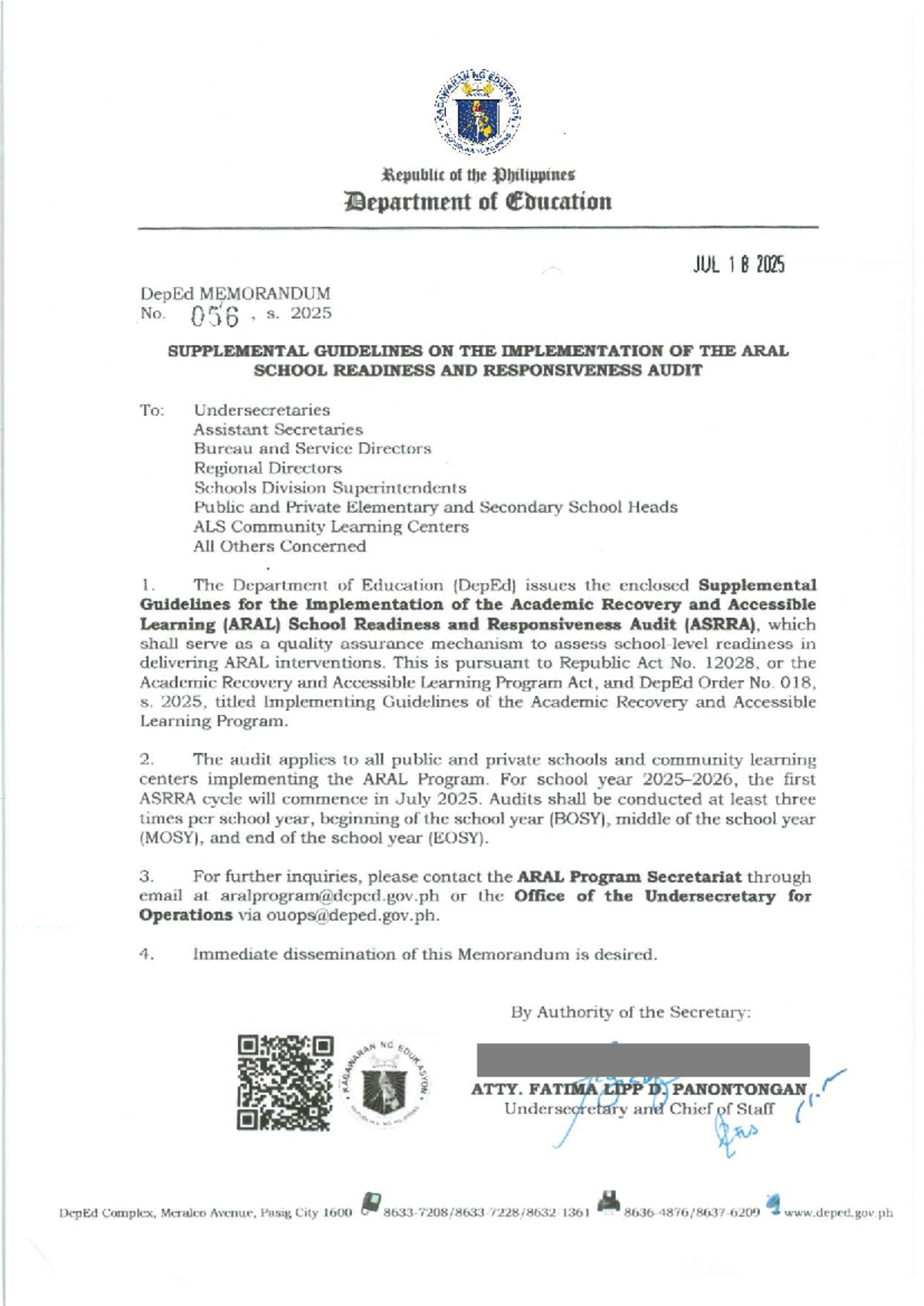Supplemental Guidelines for ASRRA Implementation (DM s2025 056) - Studocu