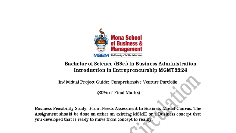 BSc. Business Administration: Final Project Guide on Entrepreneurship ...