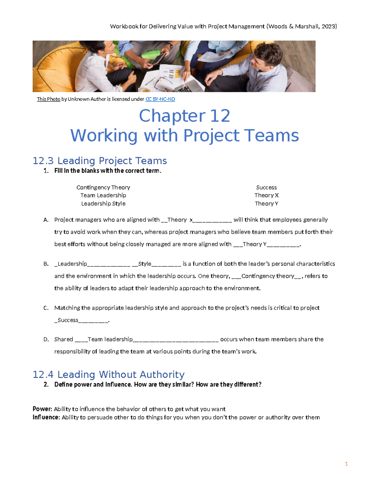 Ch 12 Workbook V2: Leading Project Teams & Power Dynamics - Studocu