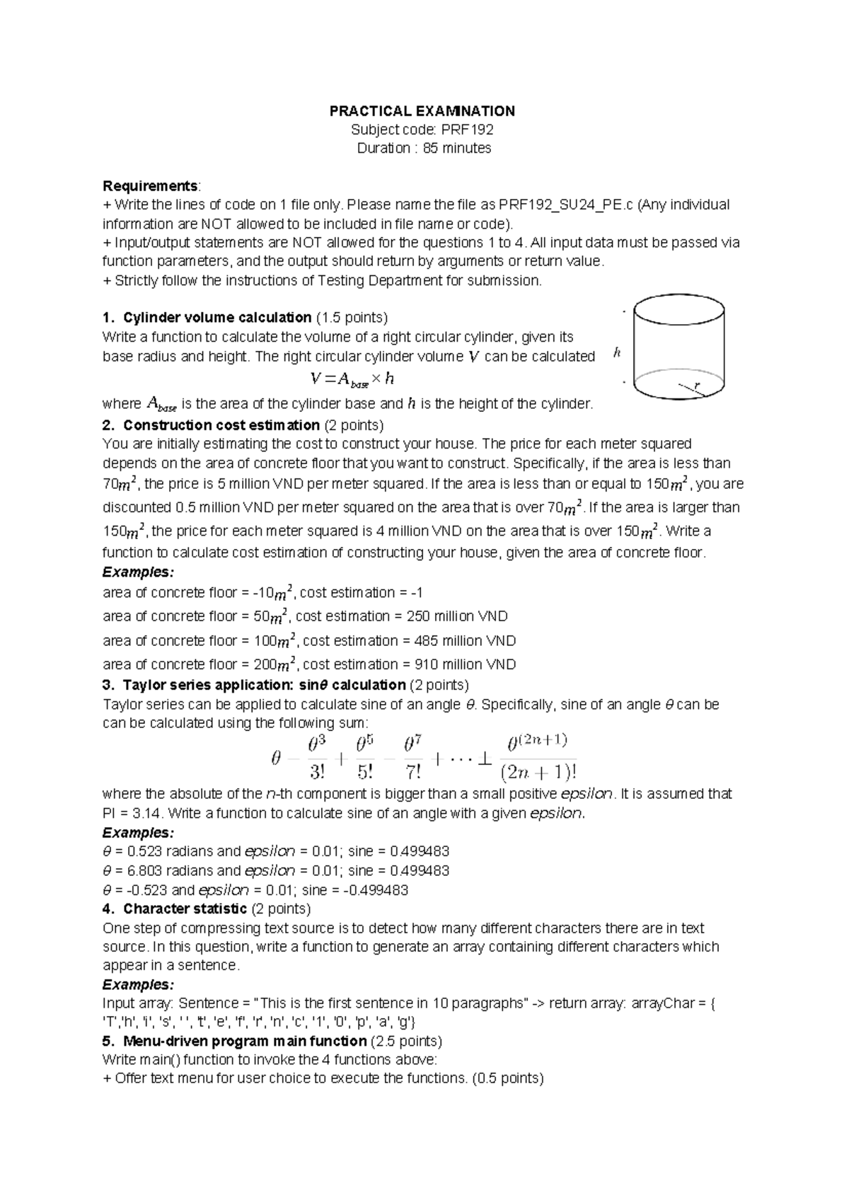 PRF192 PE - Have a good time - PRACTICAL EXAMINATION Subject code: PRF ...
