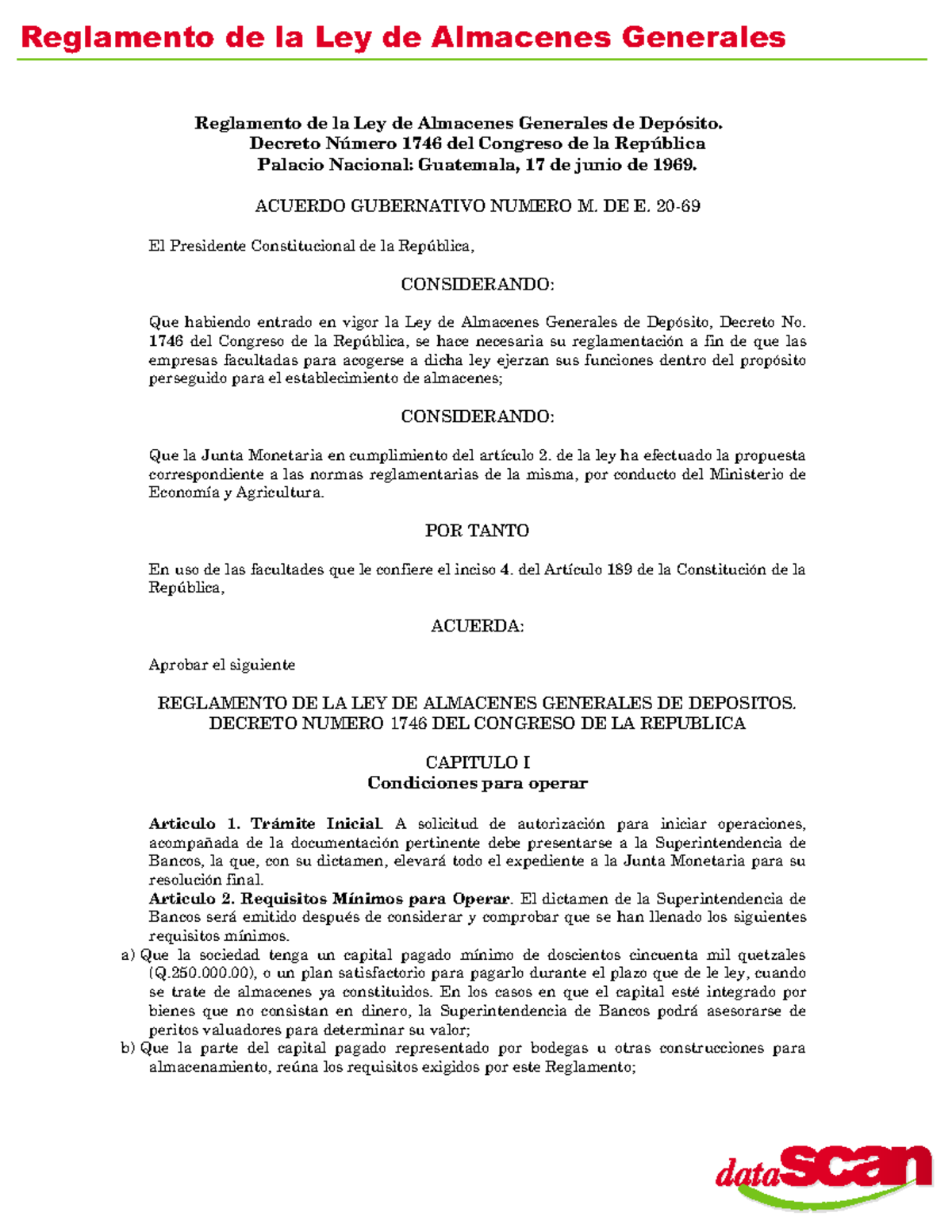 Reglamento de la Ley de Almacenes Generales de Depósito - Decreto 1746 ...