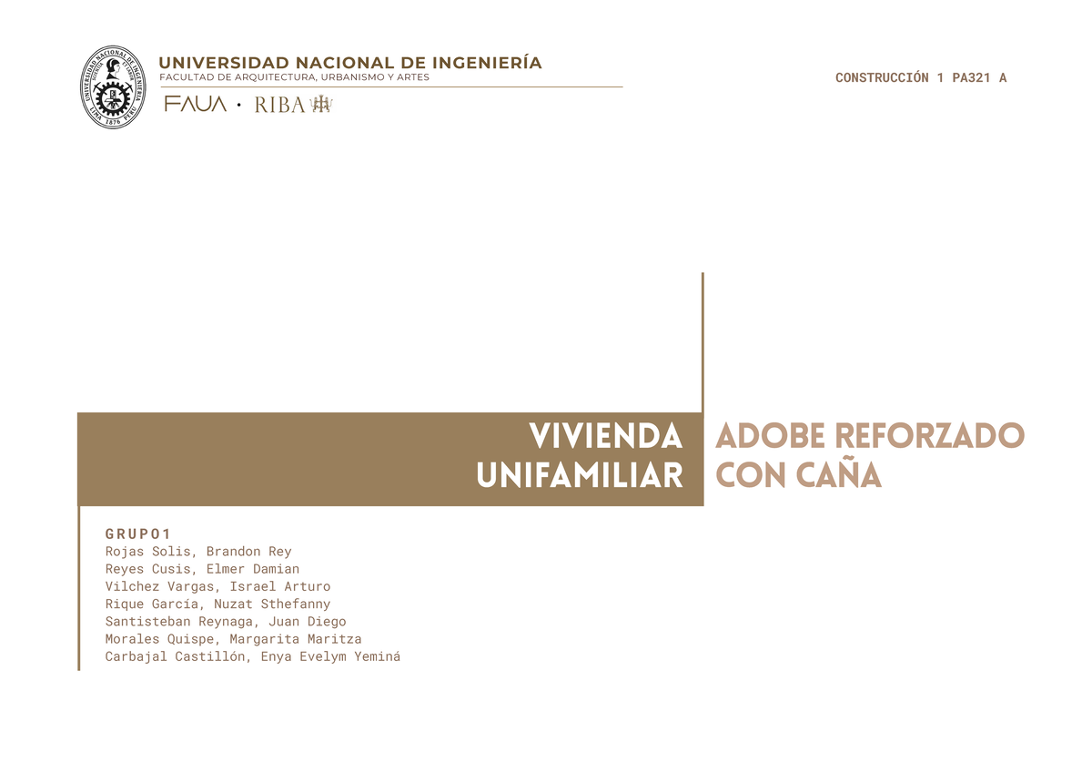 Vivienda Unifamiliar en Adobe Reforzado - Construcción 1 PA321 A - Studocu