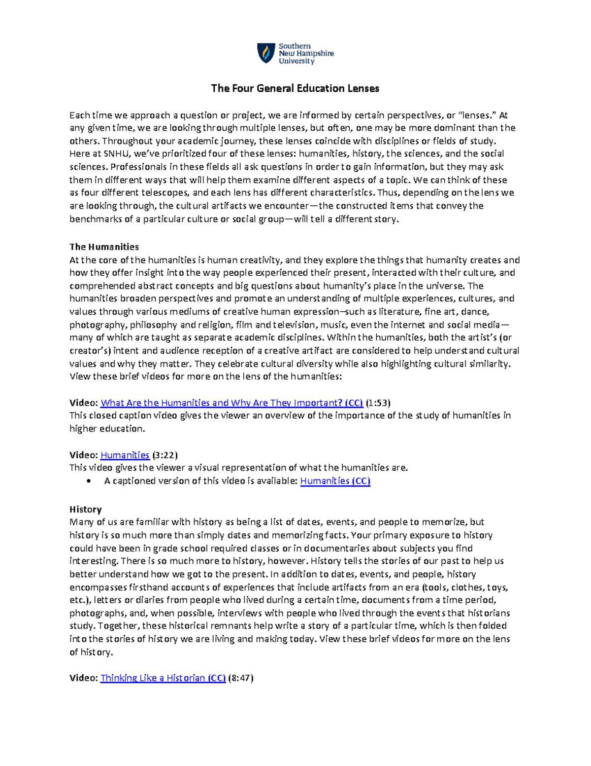 Understanding the Four General Education Lenses at SNHU - Studocu