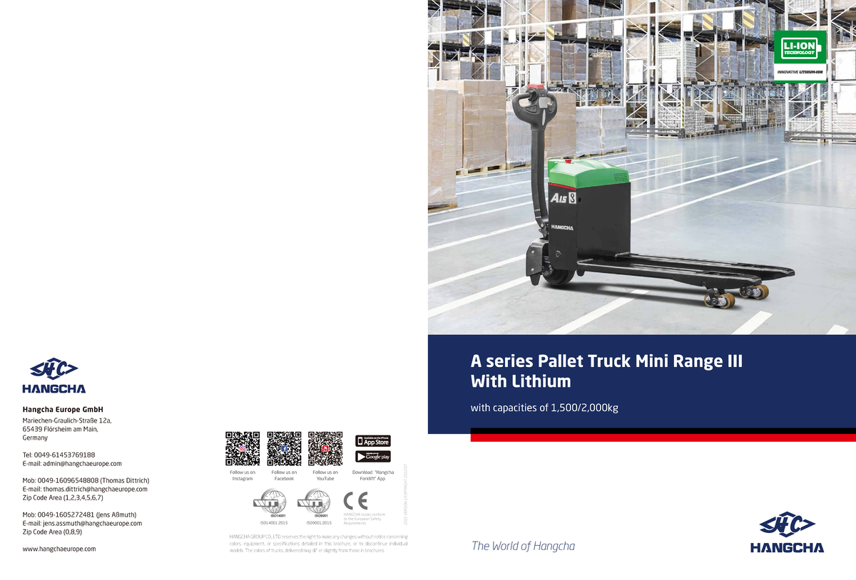 A Series Mini Pallet Truck Specifications - CBD15 - Studocu