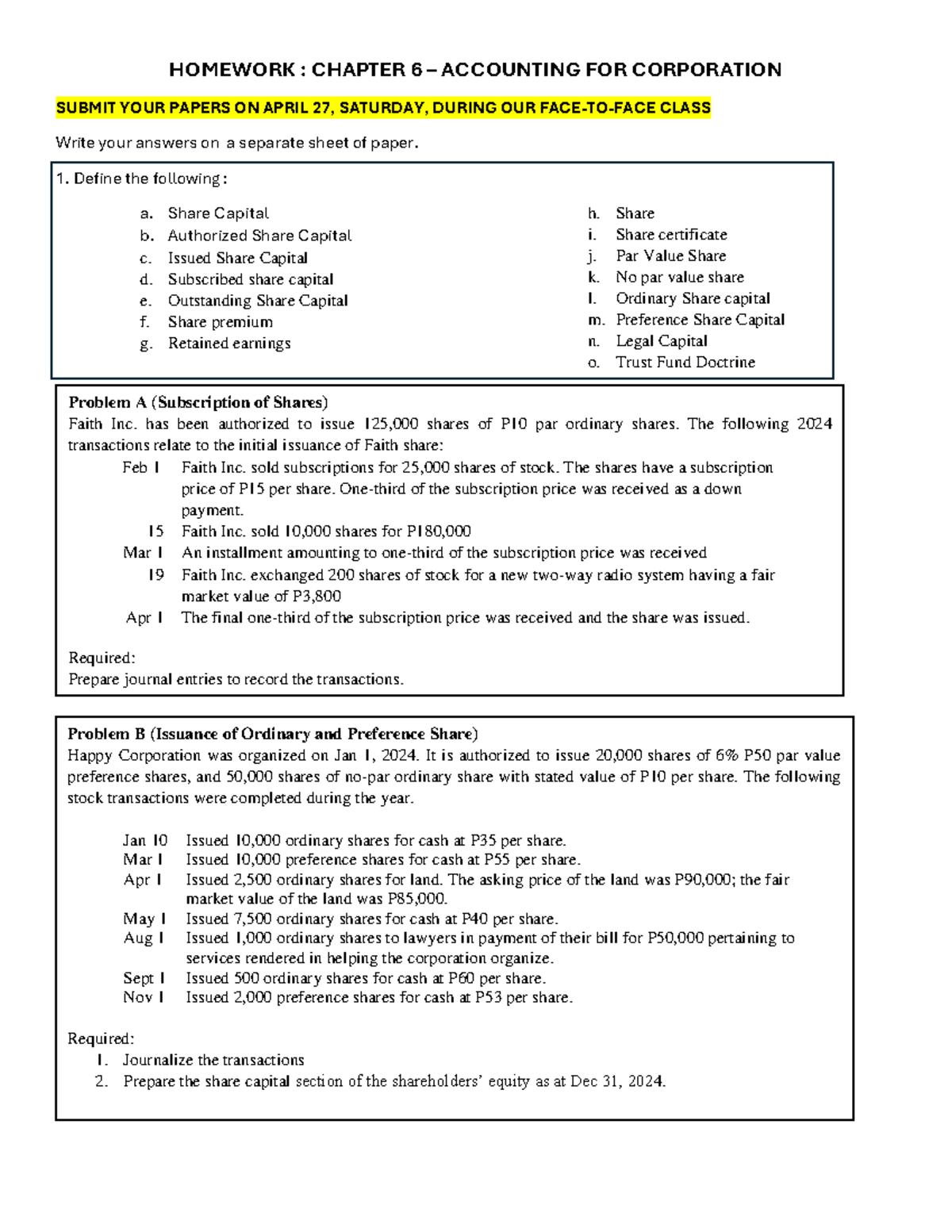 Homework: Chapter 6 - Accounting for Corporations (Final) - Studocu