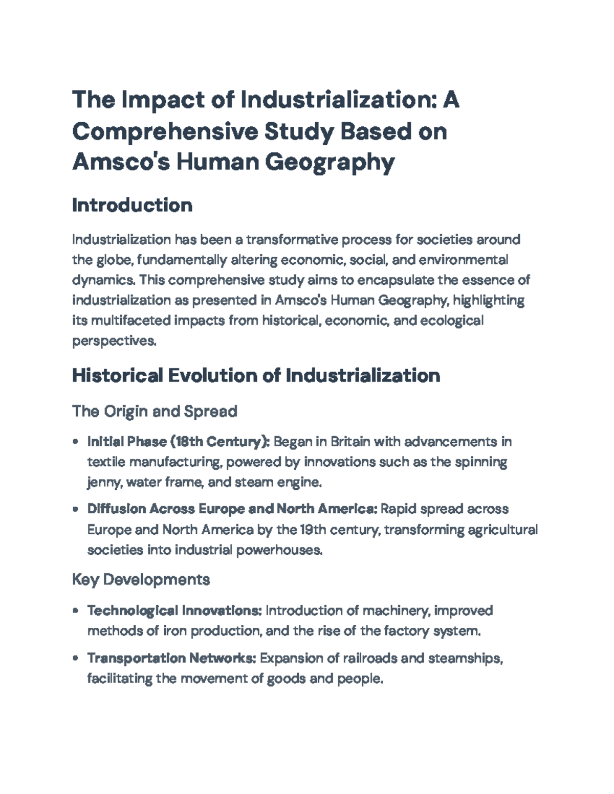 The Impact of Industrialization: An Amsco Human Geography Study - The ...