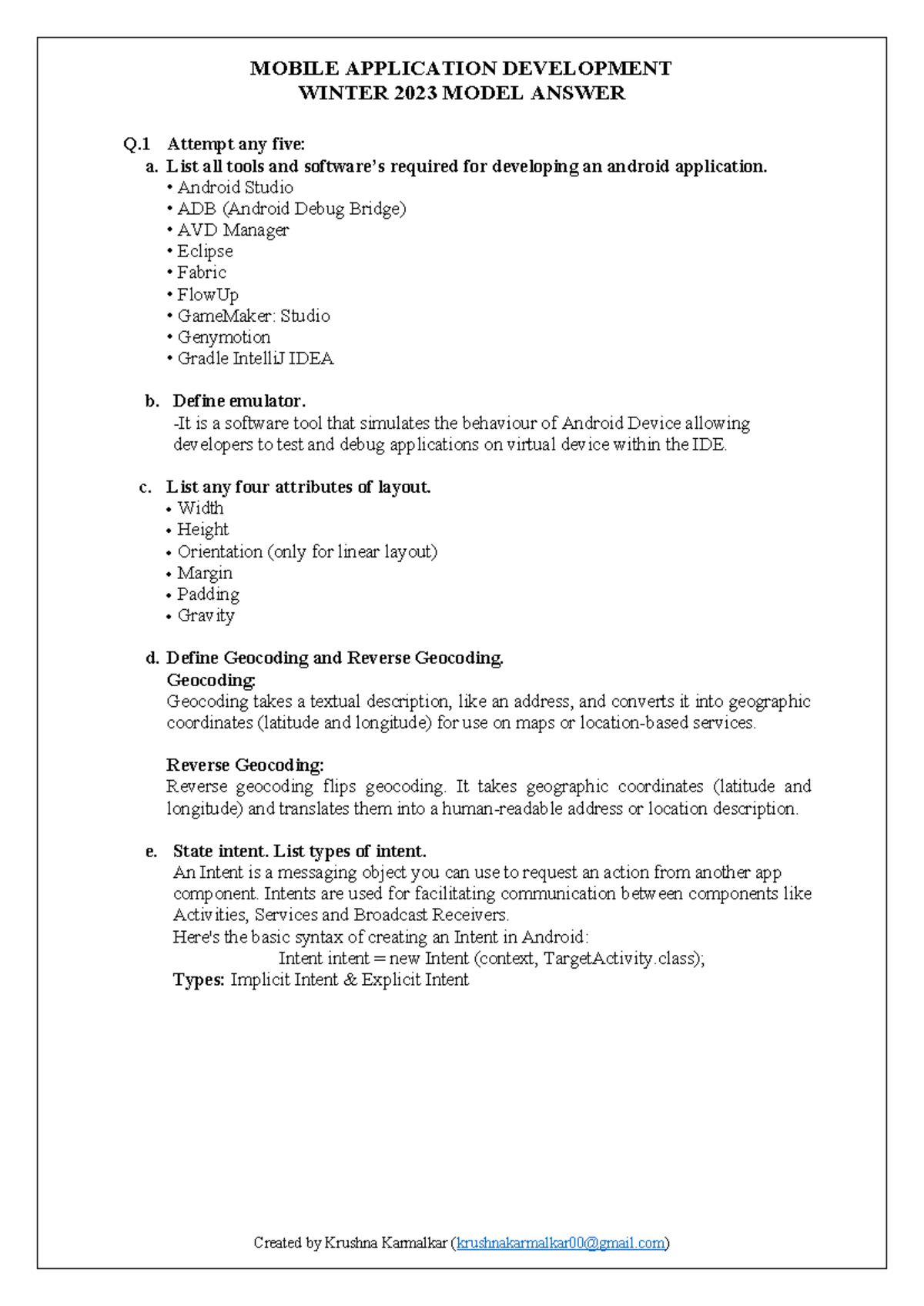 W-23 MOBILE APP DEV Final Exam Model Answers - Studocu