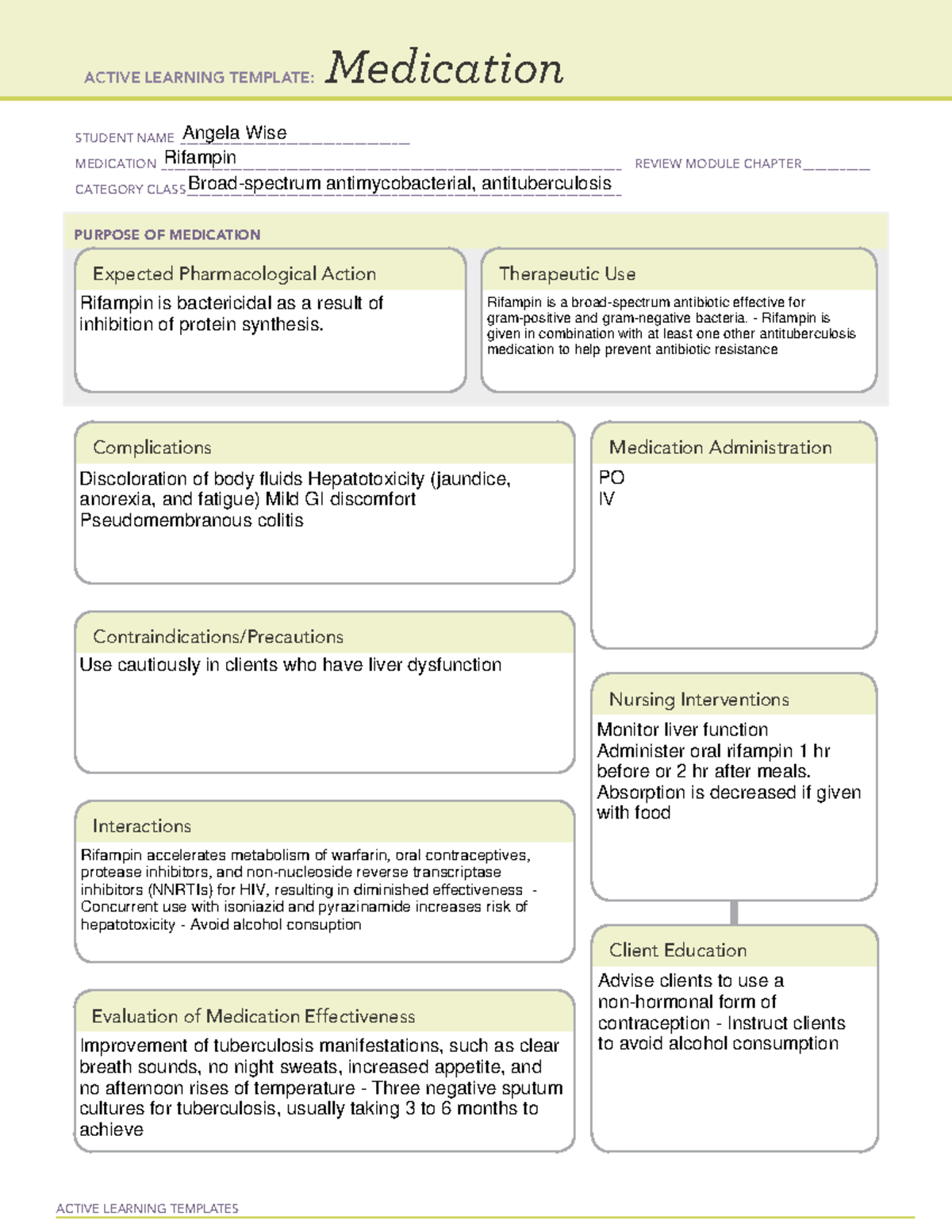 Rifampin - ATI Active Learning Template for Pharmacology - Studocu