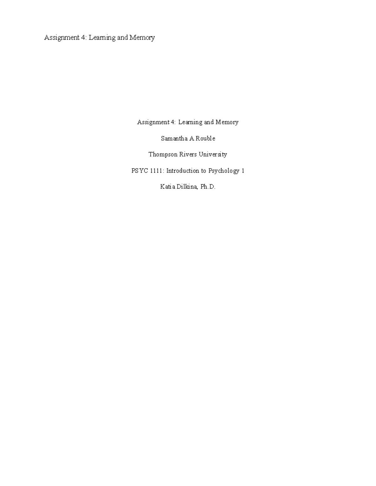 PSYC1111 Assignment 4: Learning and Memory Analysis - Studocu
