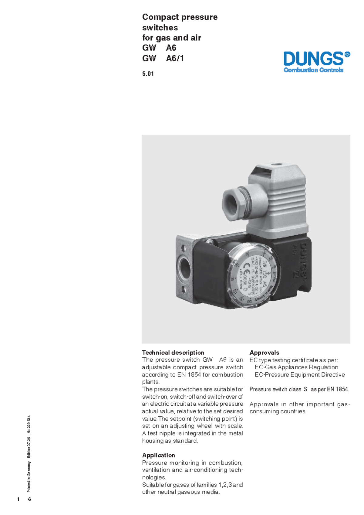 229544 Preso switch GW 50 A6 - Compact pressure switches for gas and ...