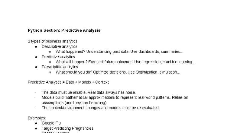 COMM 414: Predictive Analytics in Business - Key Concepts and Models ...