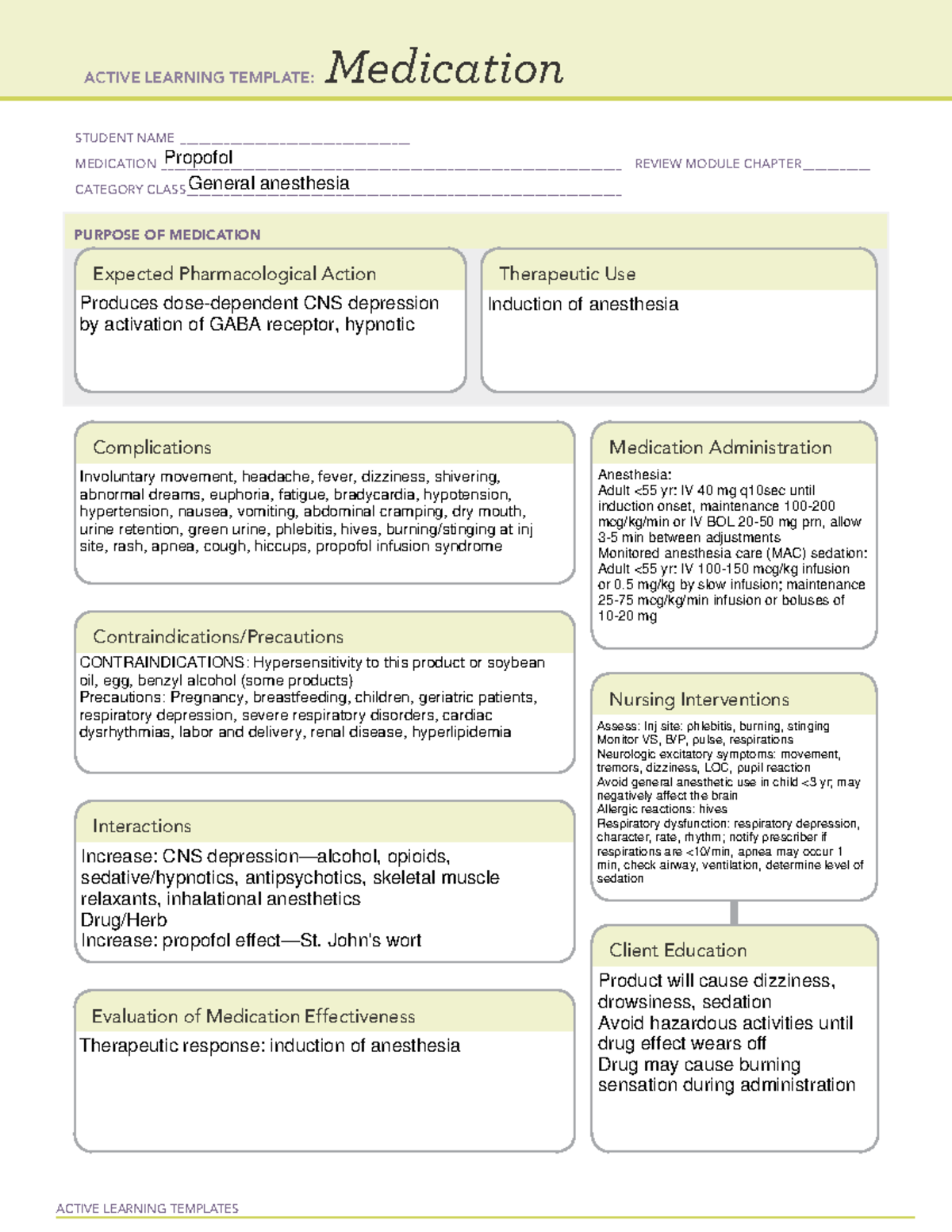 Propofol (ANES 101): Active Learning Template for Medication Review ...