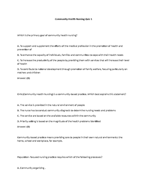Community Health Nursing Exam - Questions - Community Health Nursing ...