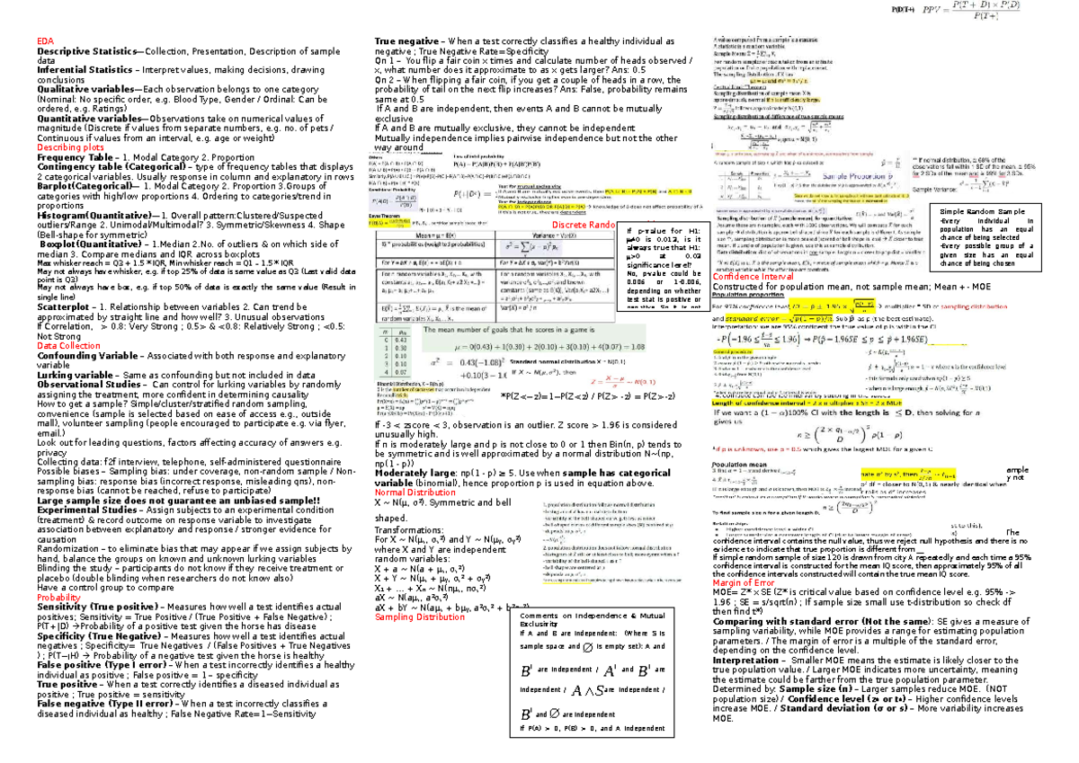 EDA 101: Descriptive & Inferential Statistics Cheatsheet for Exams ...