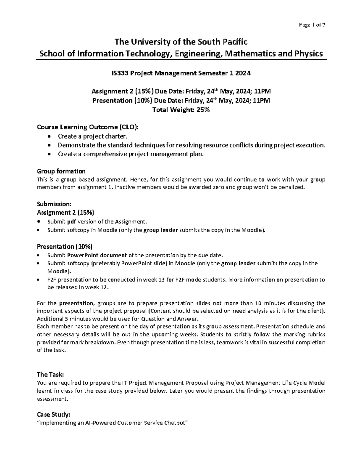 IS333 Project Management Assignment 2 Spec & Guidelines 2024 - Studocu