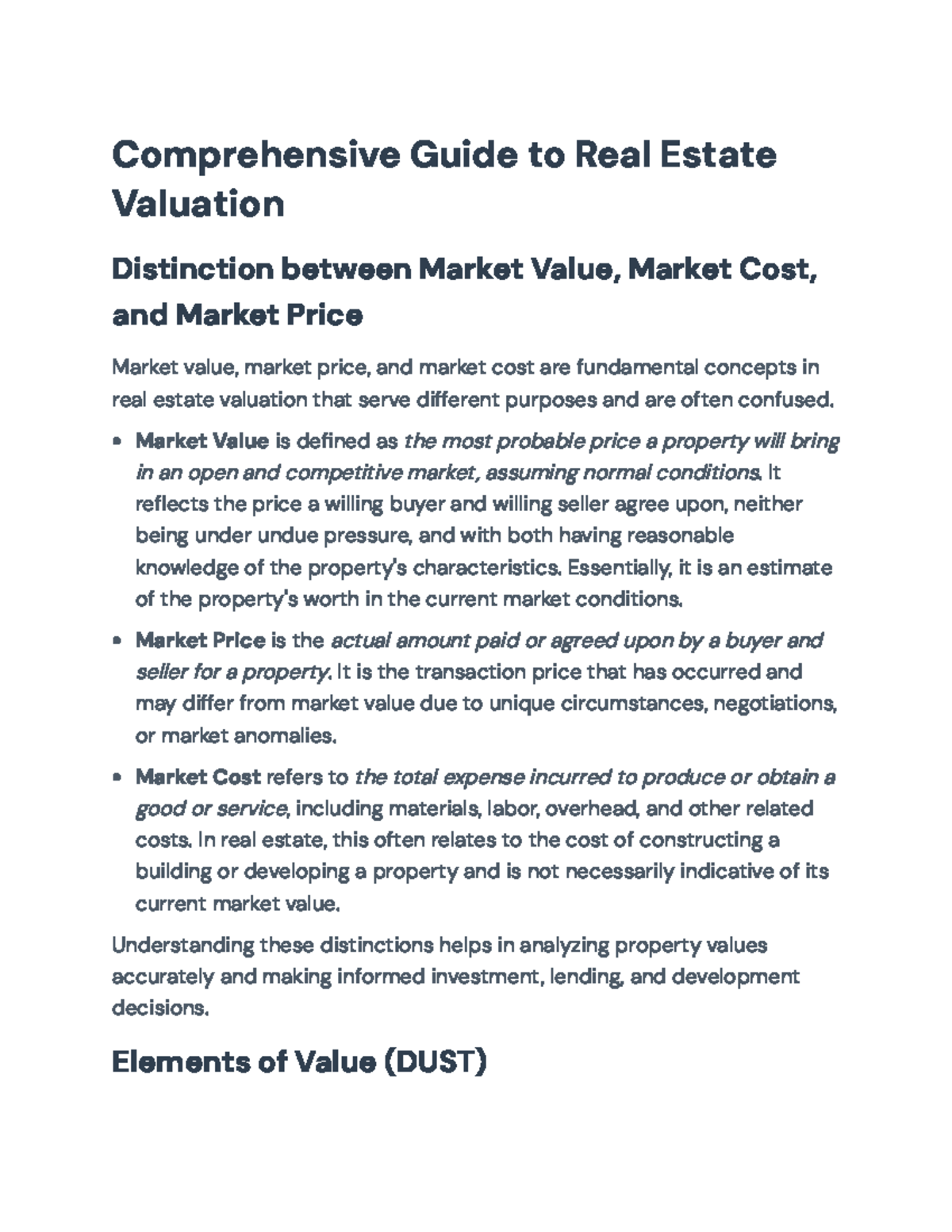 Real Estate Valuation Principles: Market Value, Cost, and Price ...
