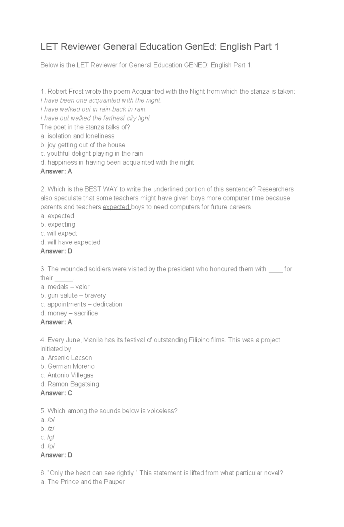 LET Reviewer GenEd: English Part 1 - Comprehensive Study Guide - Studocu