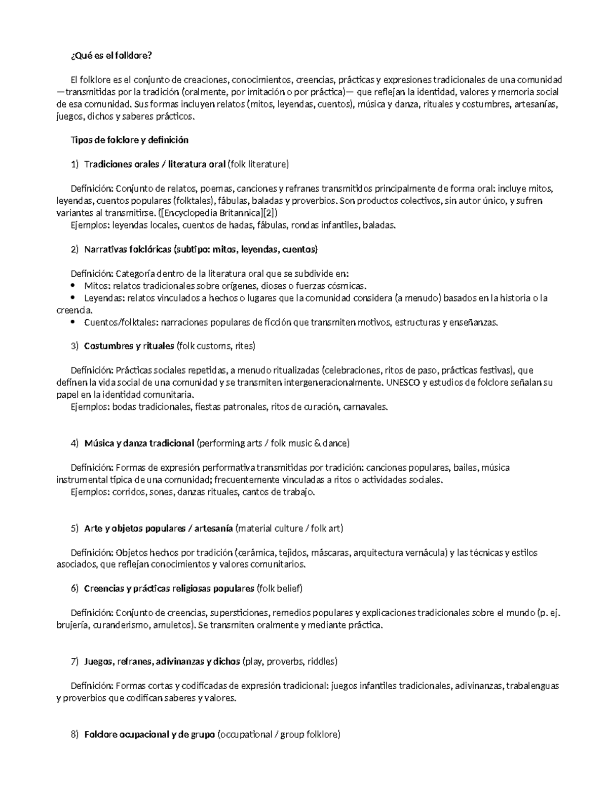 Qué es el Folklore? Definición y Tipos de Folklore - Studocu