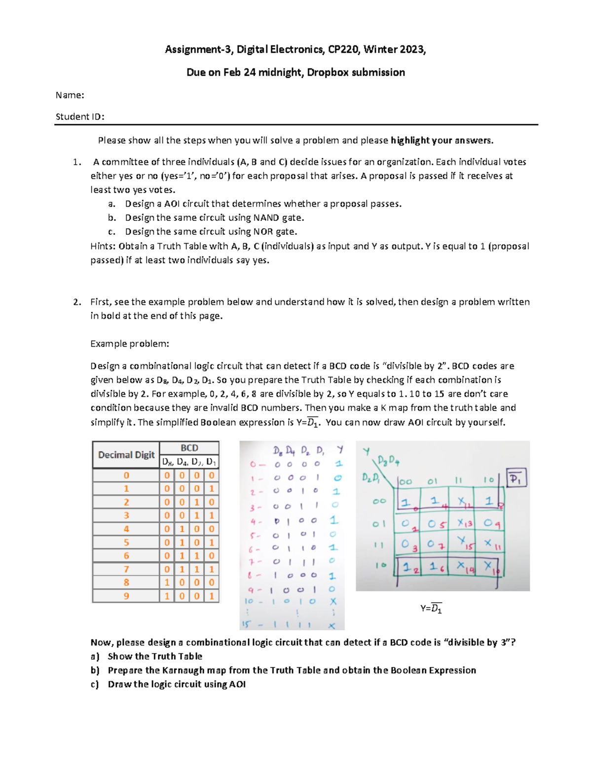 Digital Electronics Assignment 3: Combinational Logic Circuits - CP220 - Studocu