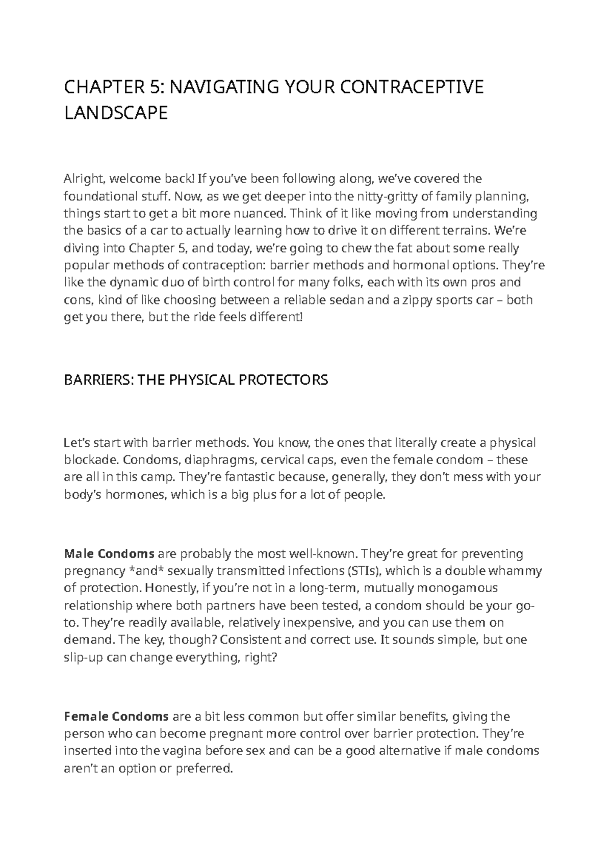 CHAPTER 5: EXPLORING BIRTH CONTROL OPTIONS IN FAMILY PLANNING - Studocu