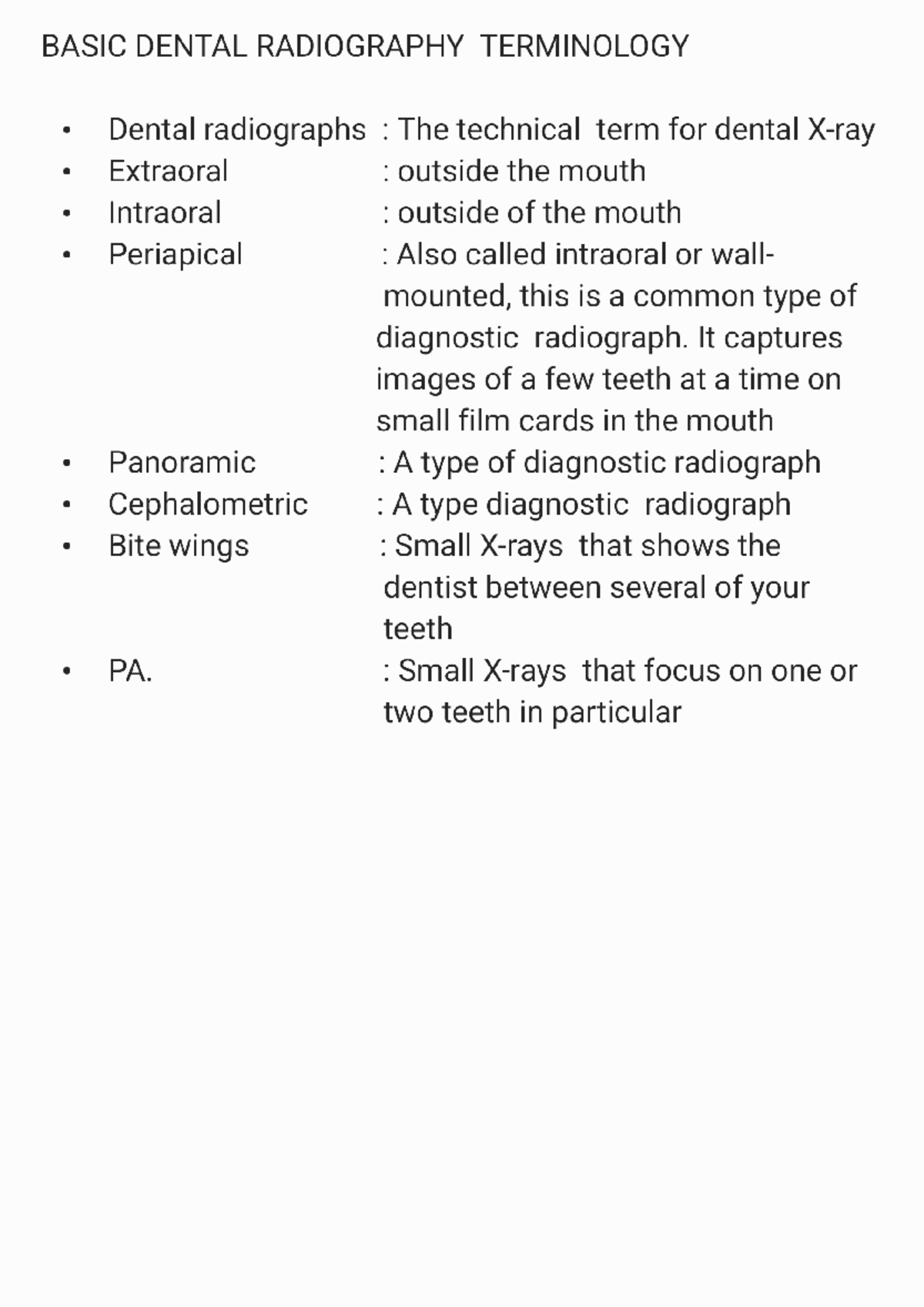 BASIC DENTAL RADIOGRAPHY TERMINOLOGY: Key Terms Explained - Studocu