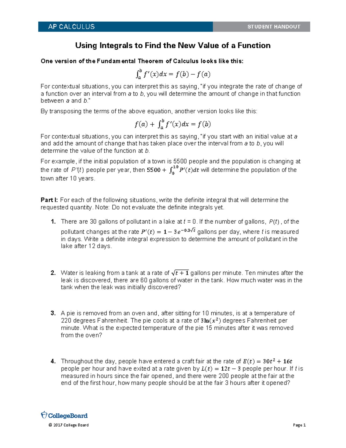 Handout Student - Analyzing Problems Involving Definite Integrals and ...