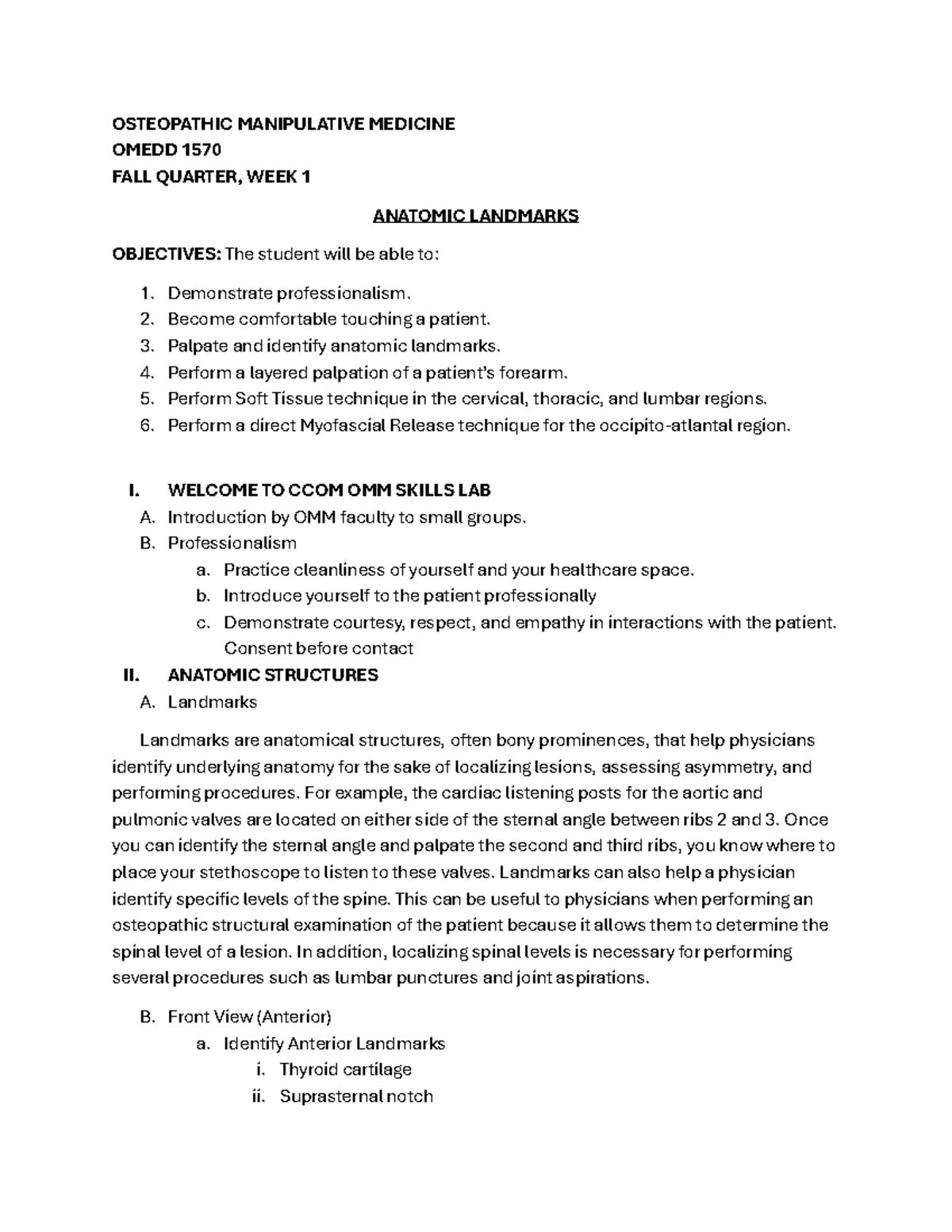 Osteopathic Manipulative Medicine Techniques - OMEDD 1570 Week 1 ...