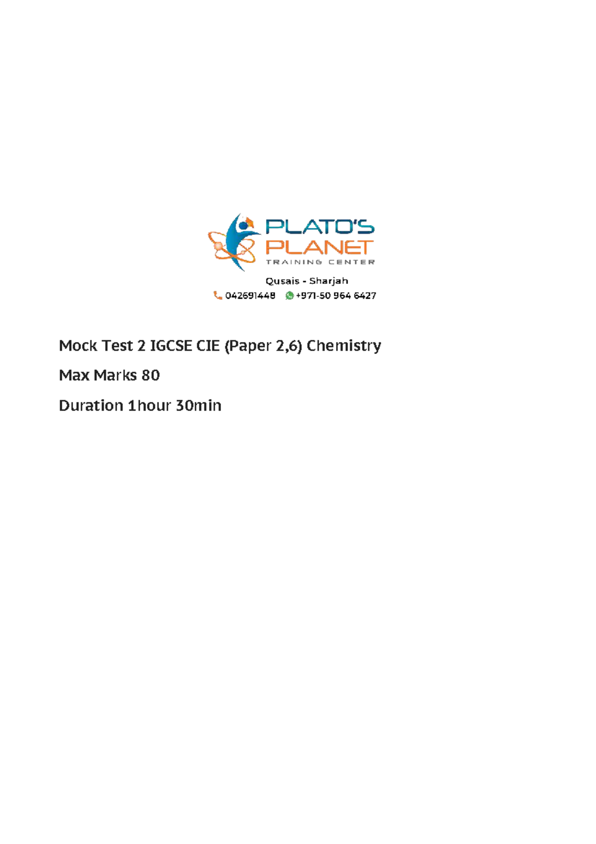 C11 IGCSE CIE Mock Test 2 Chemistry (2026) - Past Paper Questions - Studocu