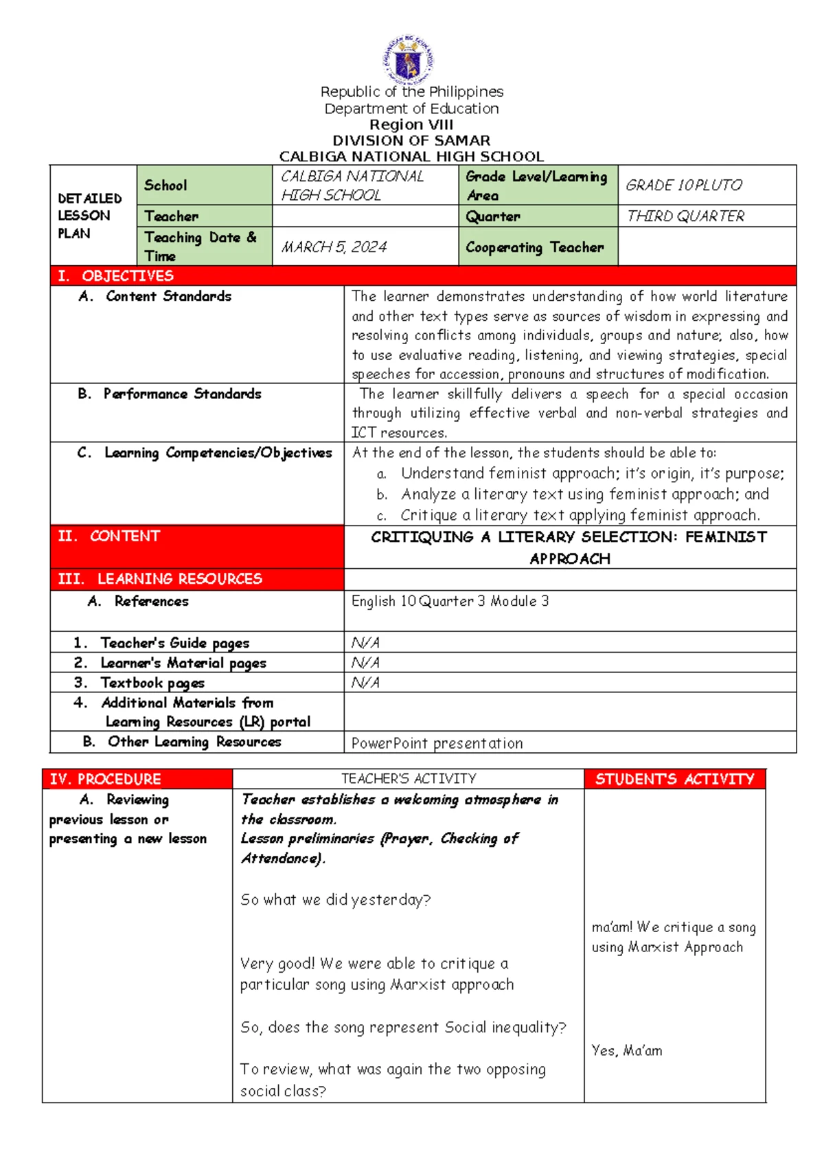 Detailed Lesson Plan for EN10: Understanding Textual Aids and Family ...