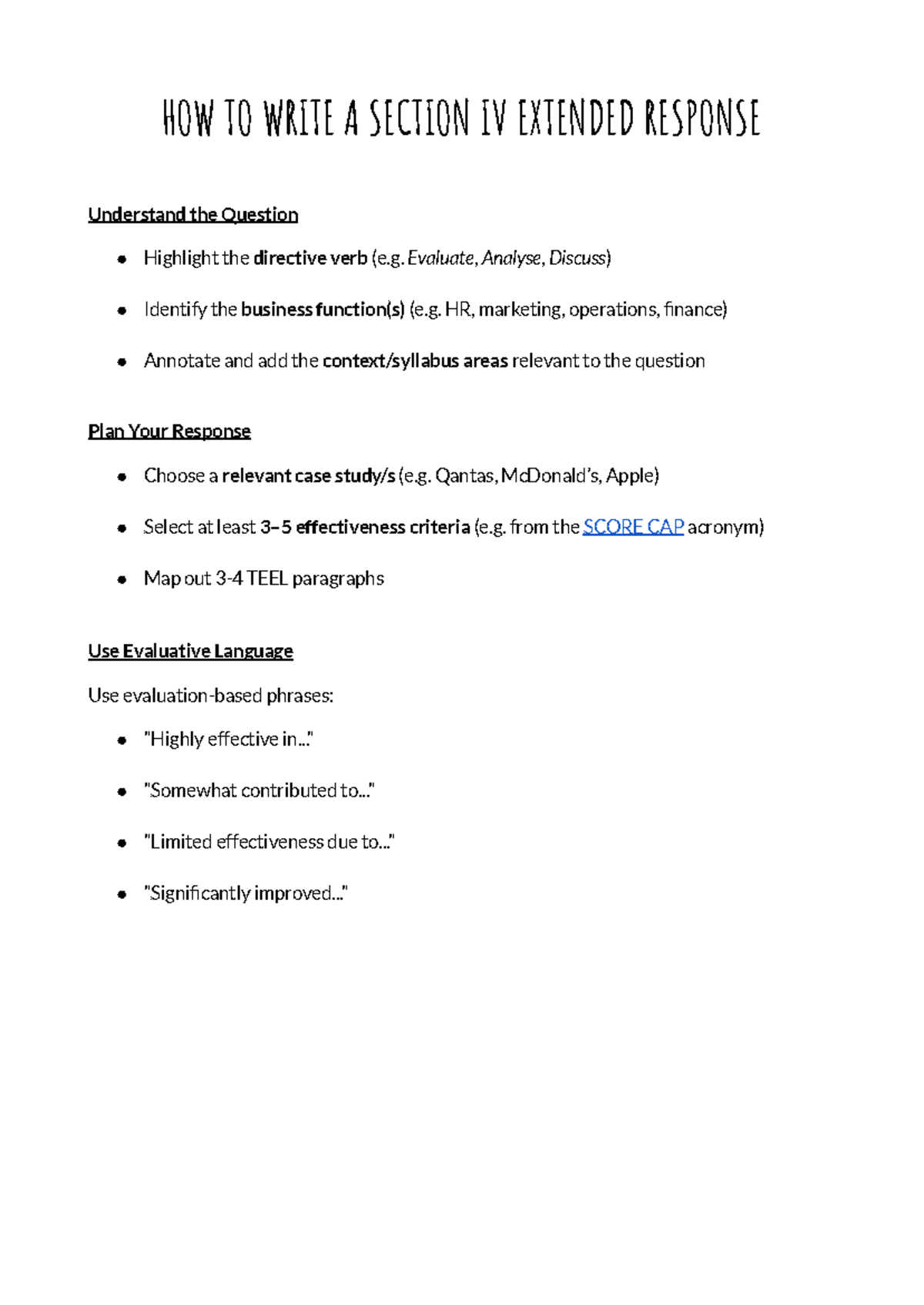 How to Write a Section IV Extended Response Guide - Studocu