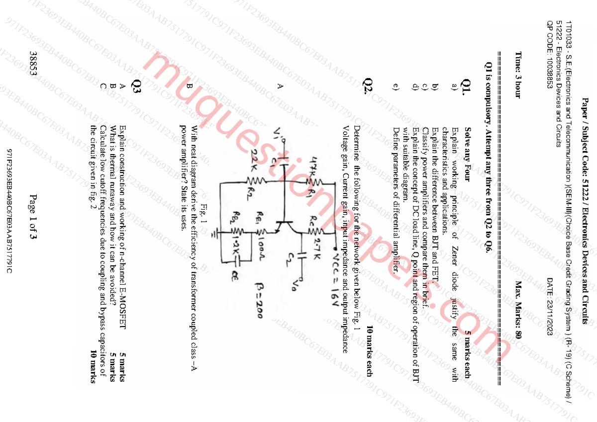 Electronics Devices and Circuits QP: C Scheme - Semester 3 Exam 2023 ...