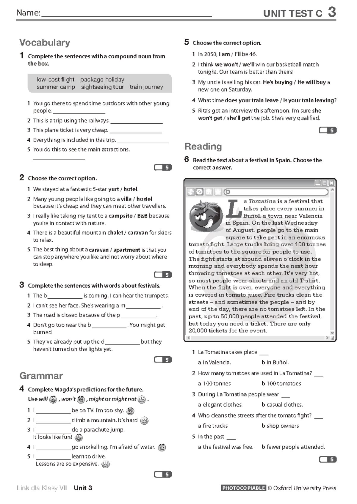 Test 3 C - Vocabulary Unit 3 Assessment for Class 7 - Studocu