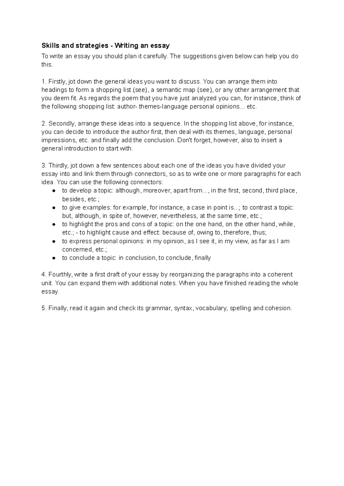 Skills and Strategies for Writing an Essay (ENG 101) - Studocu