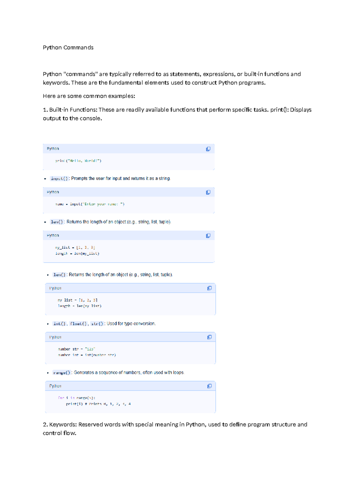 Python Commands - Introduction to Python - Python Commands Python ...