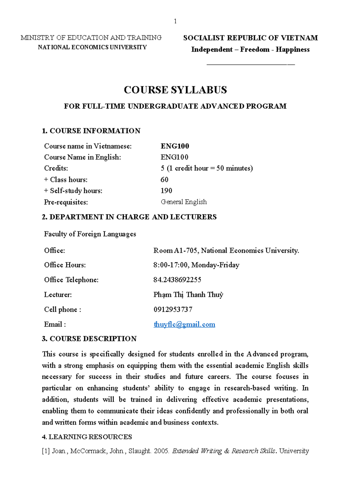 ENG100 Course Syllabus: Advanced Academic Writing Skills - Studocu