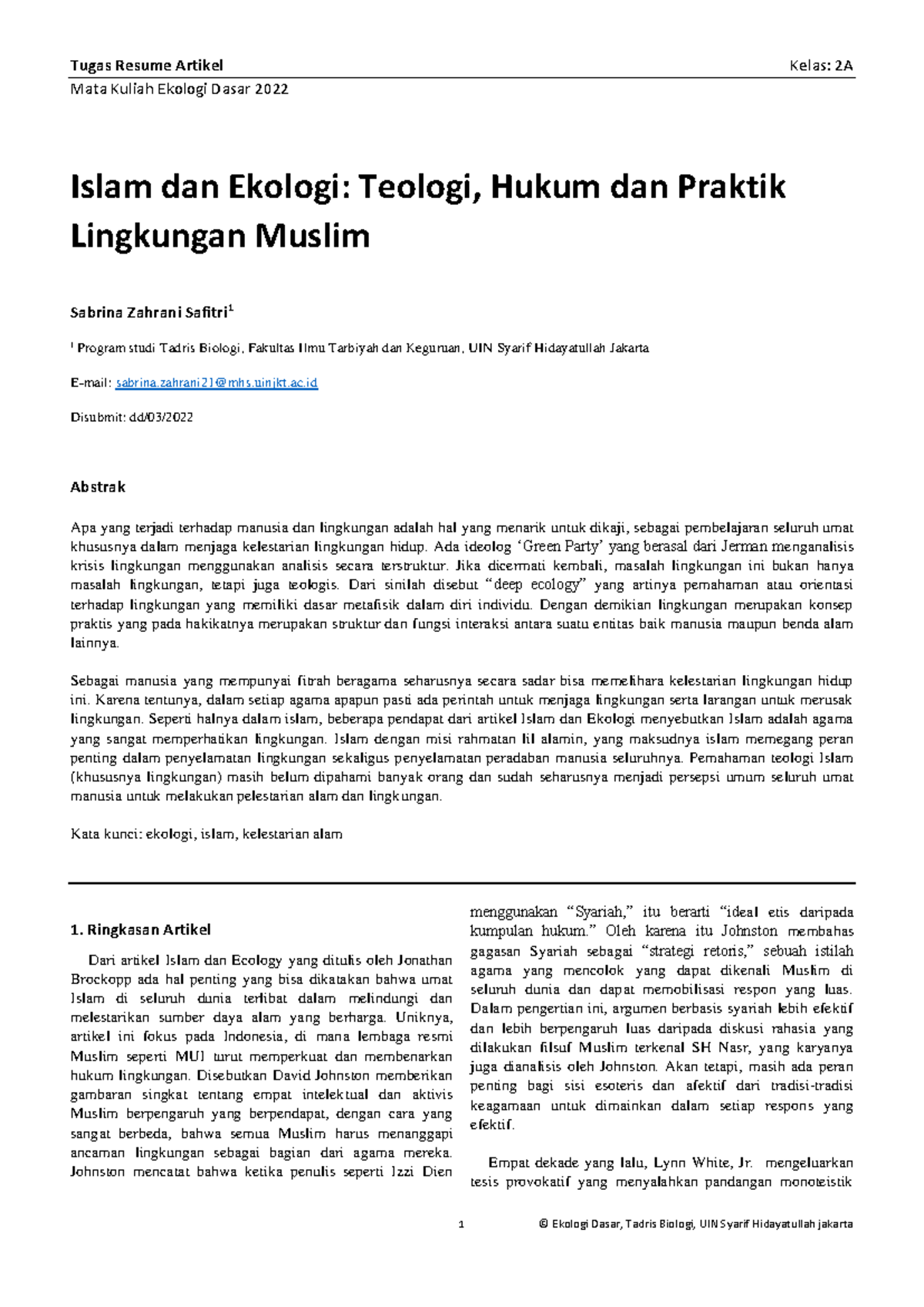 2A 21 Sabrina Zahrani Safitri Resume Islam DAN Ekologi - Tugas Resume ...