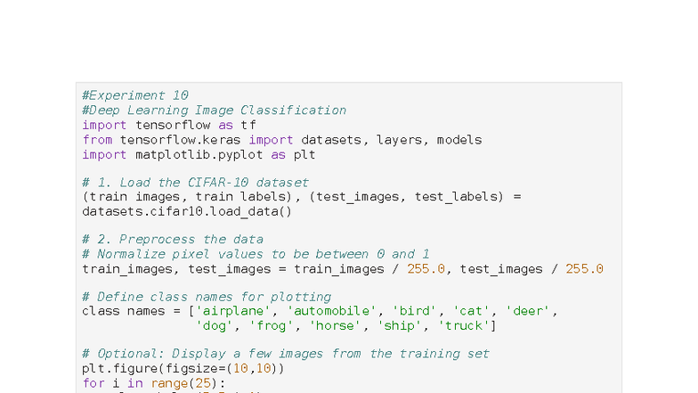 CIFAR-10 Image Classification with TensorFlow: Model Training & Evaluation - Studocu