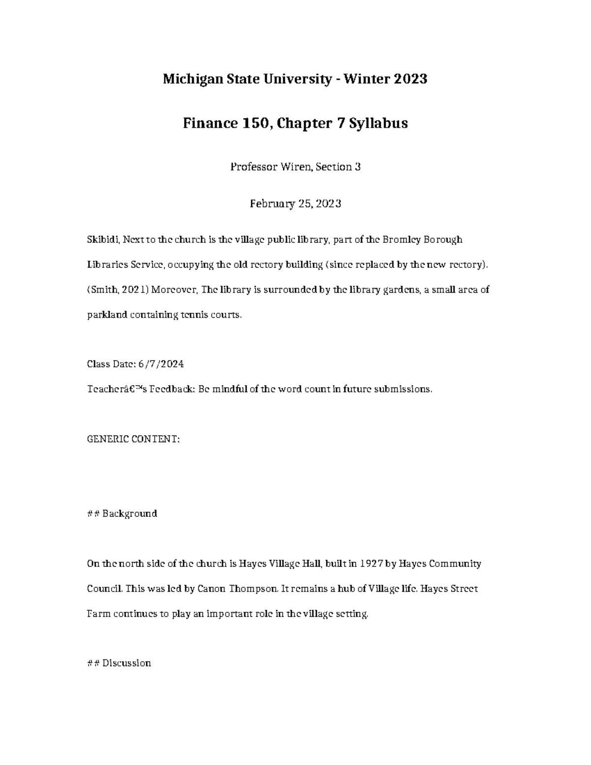 Finance 150 Winter 2023 Chapter 7 Syllabus - Prof. Wiren, Sec 3 - Studocu