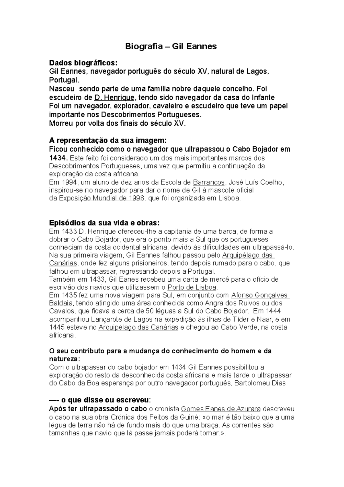 Biografia de Gil Eannes: O Navegador do Século XV e Seus Feitos - Studocu