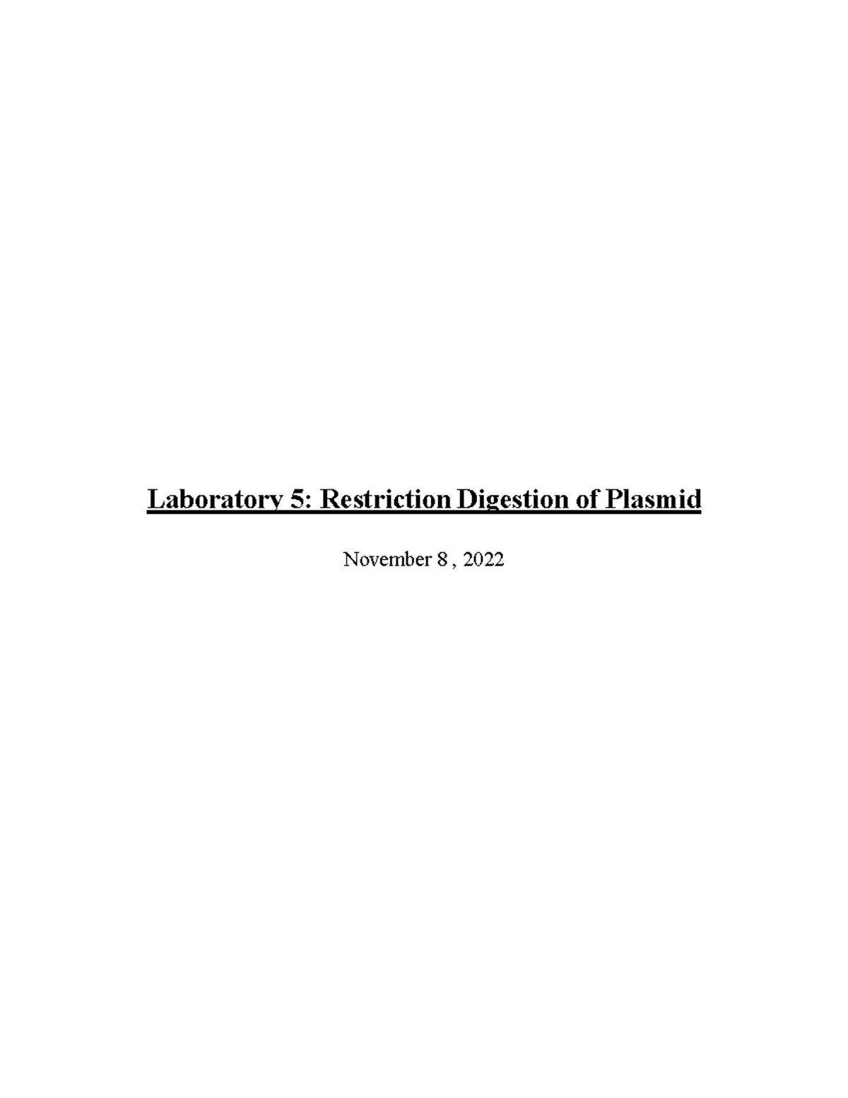 Laboratory 5 Restriction Digestion of Plasmid - Laboratory 5 ...
