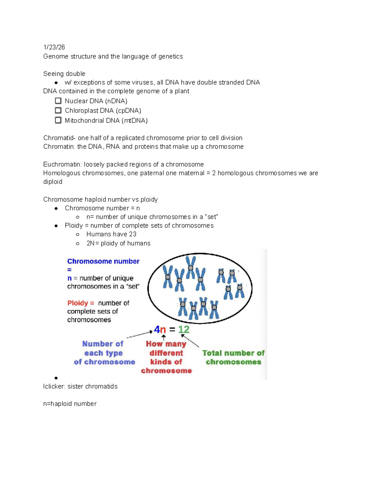 Genetics - Class Notes (BIO 101): Genome Structure & Inheritance ...