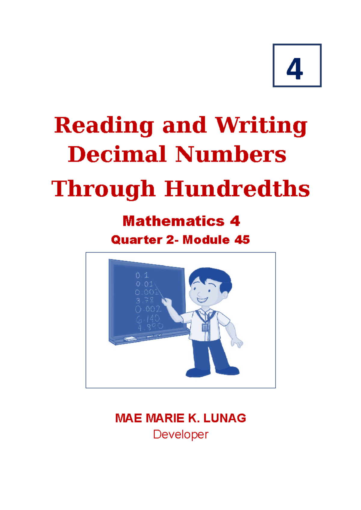 Module in Math Final - Reading and Writing Decimal Numbers Through ...