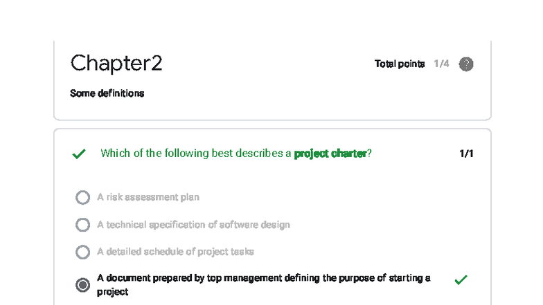 Chapter 2 - Quiz: Project Charter & SMART Objectives - Studocu