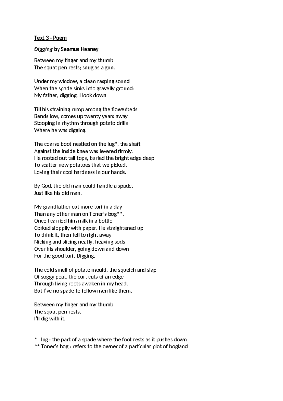 11 Adv Reading Practice: Analyzing Seamus Heaney's Poem "Digging" - Studocu
