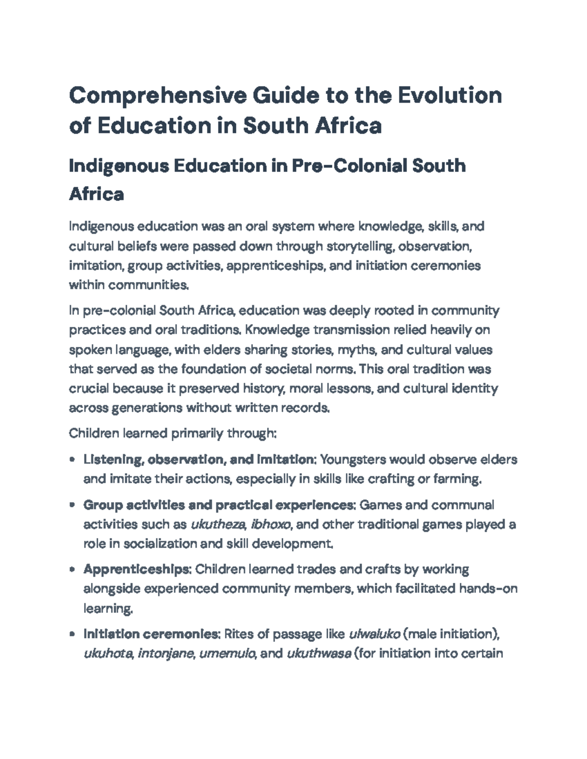 Comprehensive Overview of South Africa's Education Evolution (EDU101 ...