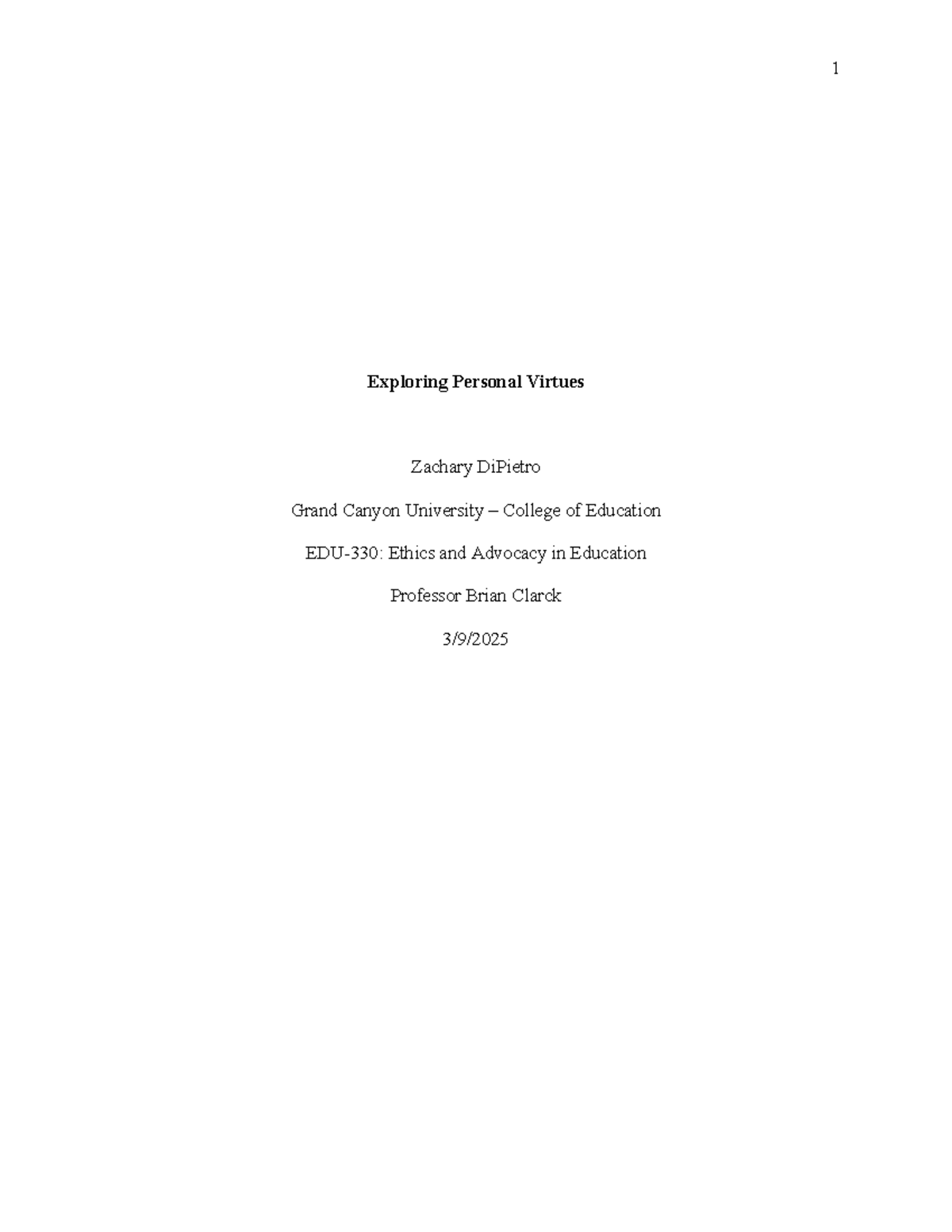 EDU-330: Exploring Personal Virtues Reflection Assignment - Studocu