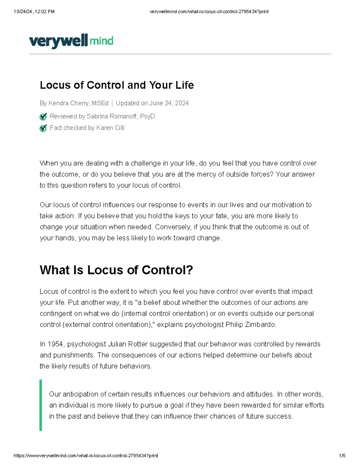 Understanding Locus of Control: Impacts on Life and Motivation - Studocu