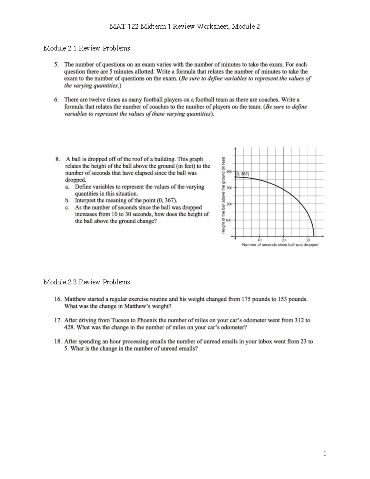 MAT 122 Midterm 1 Review Worksheet: Module 2 Problems - Studocu