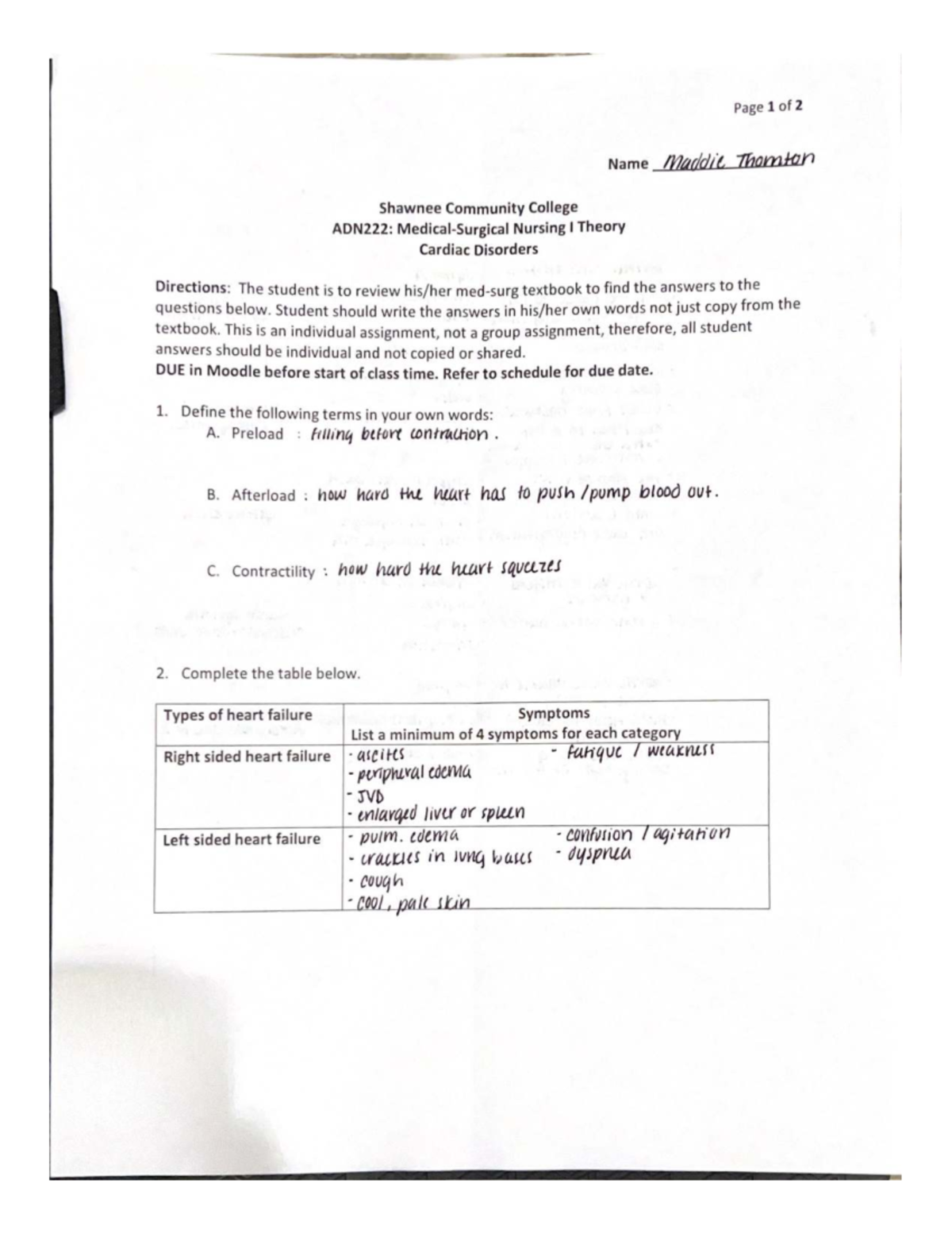 NUR I - Cardiac Disorders Study Guide and Assignment Instructions - Studocu