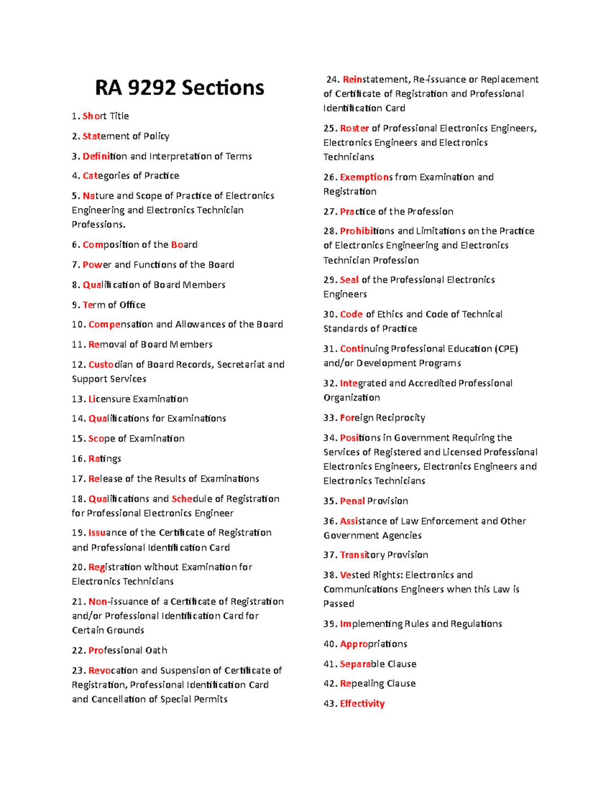 RA 9292 Sections Overview with Mnemonic Techniques - Studocu